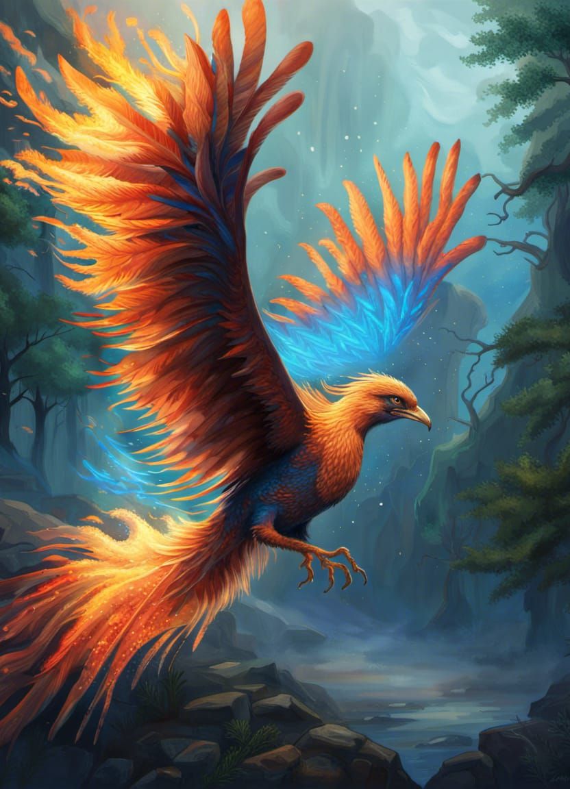 Blue Flame Phoenix - AI Generated Artwork - NightCafe Creator