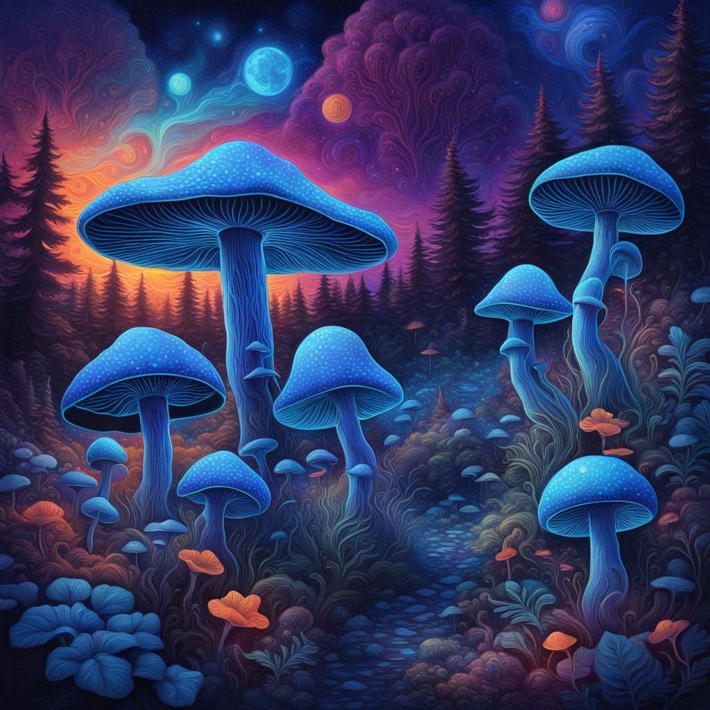 Blue Shroom Forest - AI Generated Artwork - NightCafe Creator