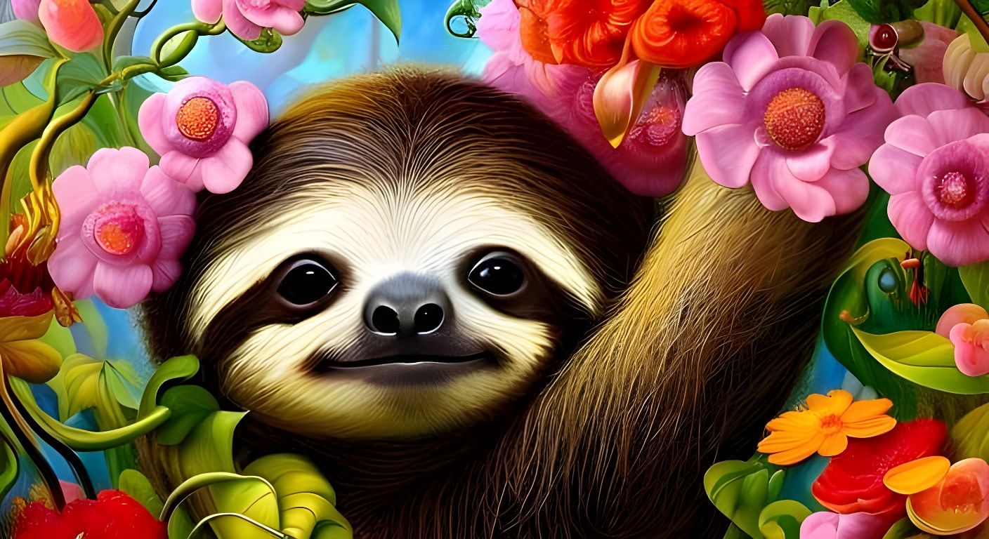 "Hi! I'm a sloth and I Love Flowers!" - AI Generated Artwork ...