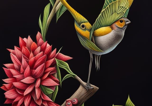 The twin ended boo-boo bird and flowers - AI Generated Artwork ...