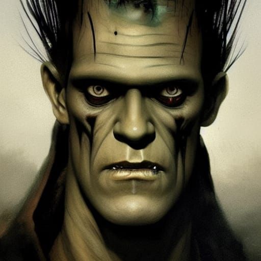frankenstein Male yellow skin hair lustrous black straight black lips ...
