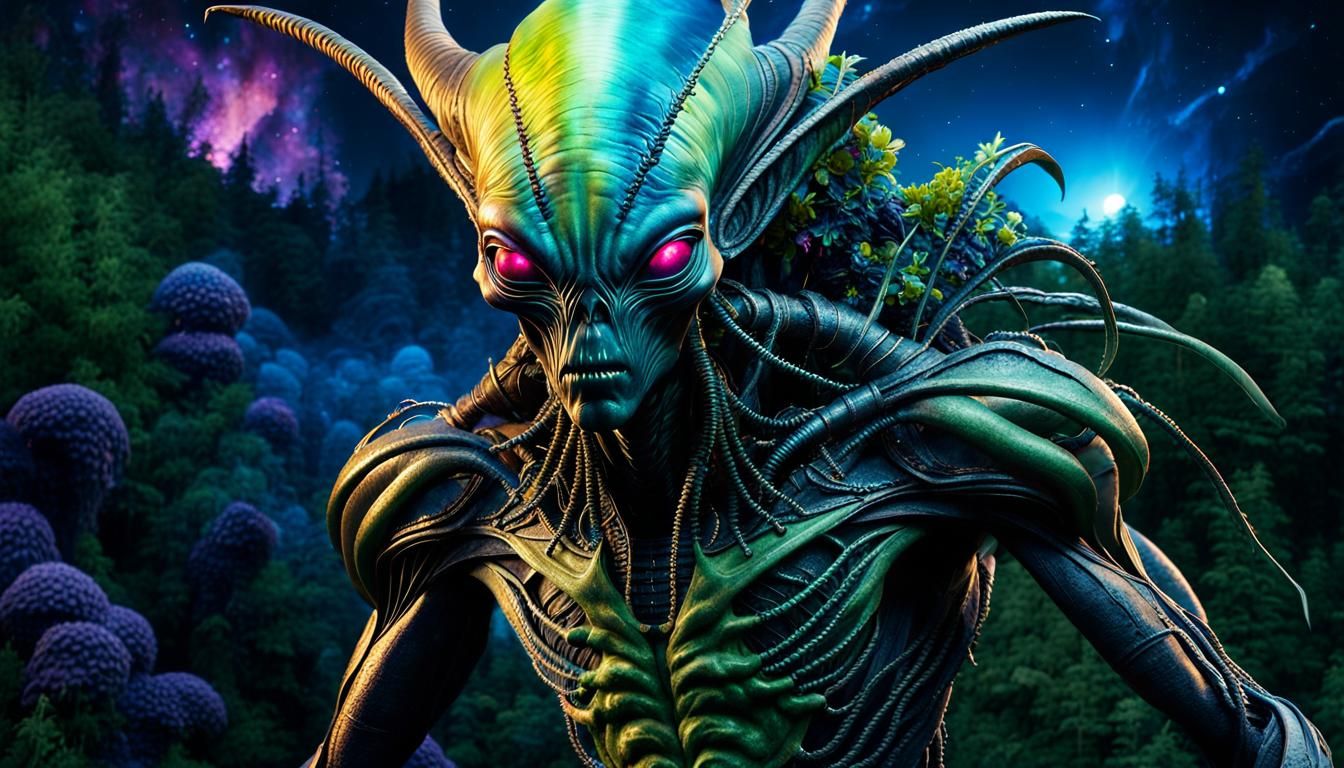 full shot, full body: Extraterrestrial alien, with an evil face, a ...