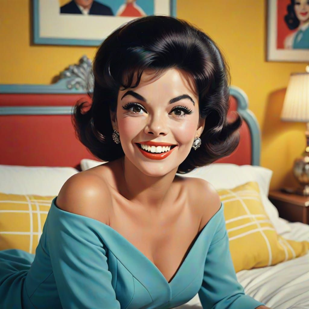 Vintage Pop Art Annette Funicello Portrait in Bed - AI Art