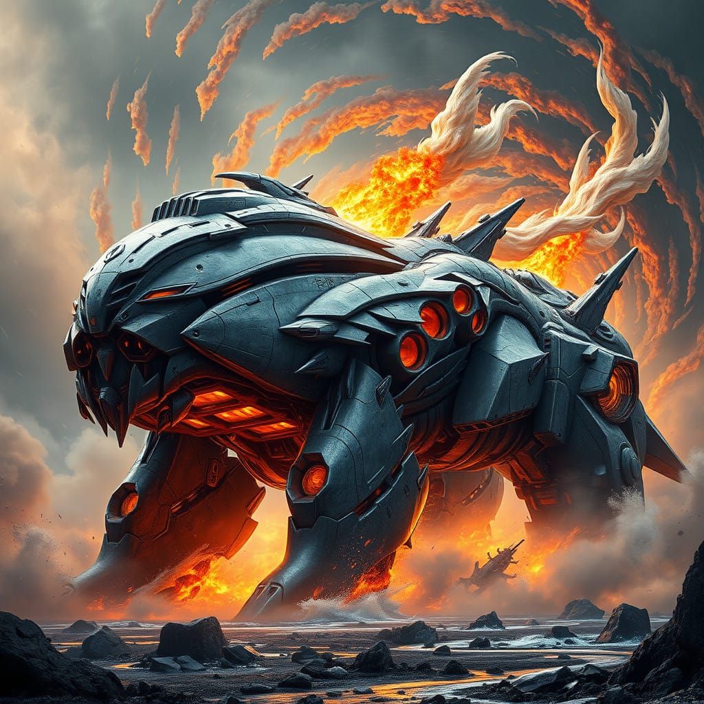 A behemoth colossal, otherworldly war vehicle, with sleek, metallic ...