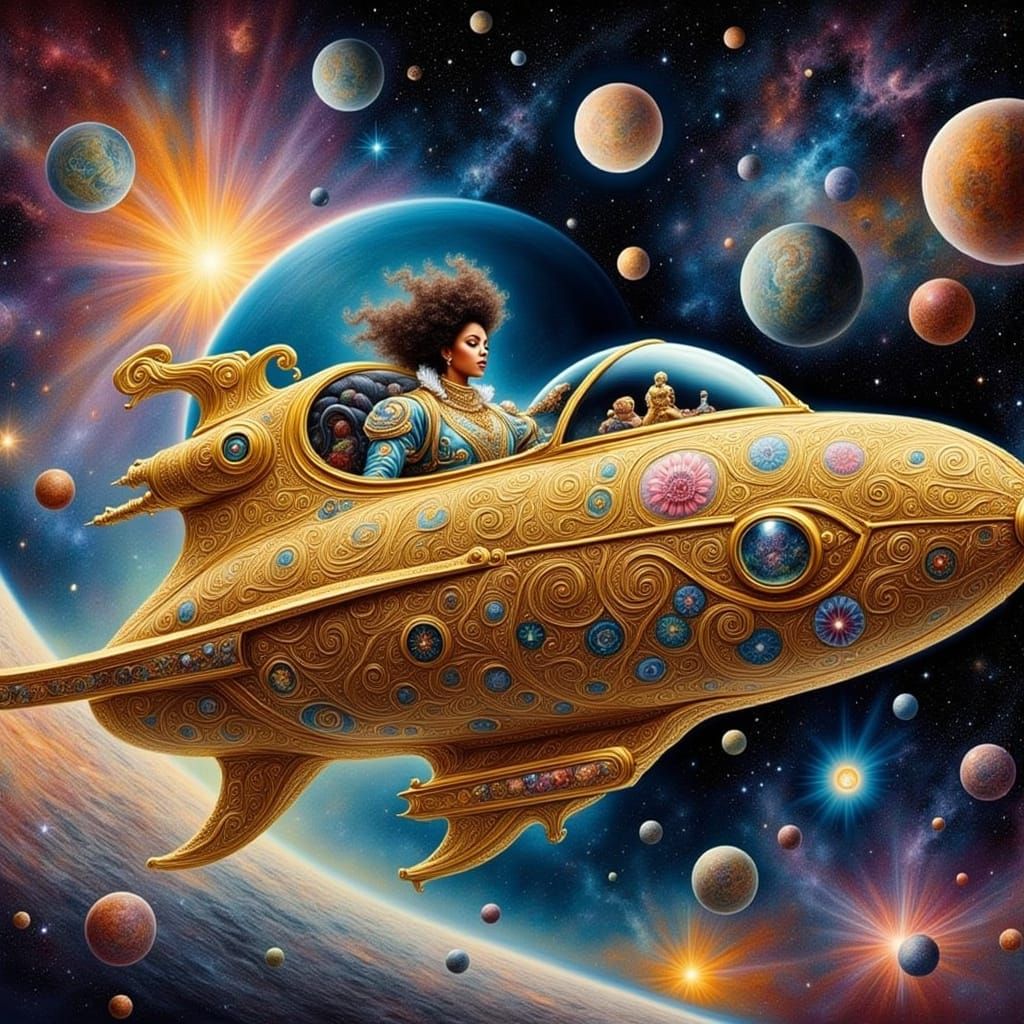 Surreal Space Odyssey in Opulent Sci-Fi Rococo Sty... - AI Art