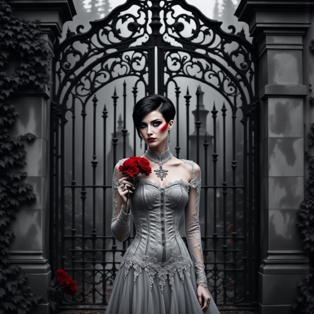 Gothic Romance at a Haunted Graveyard Entrance - AI Art