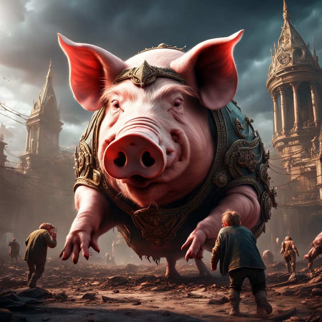 a pig eating humans heads - AI Generated Artwork - NightCafe Creator