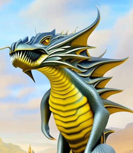 A digital dragoncore portrait painting of a majestic dragon, with ...