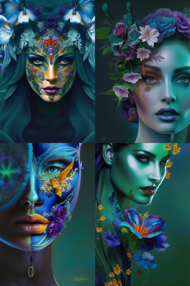 woman's face flower-skull incredible intricate detail under a tree by ...