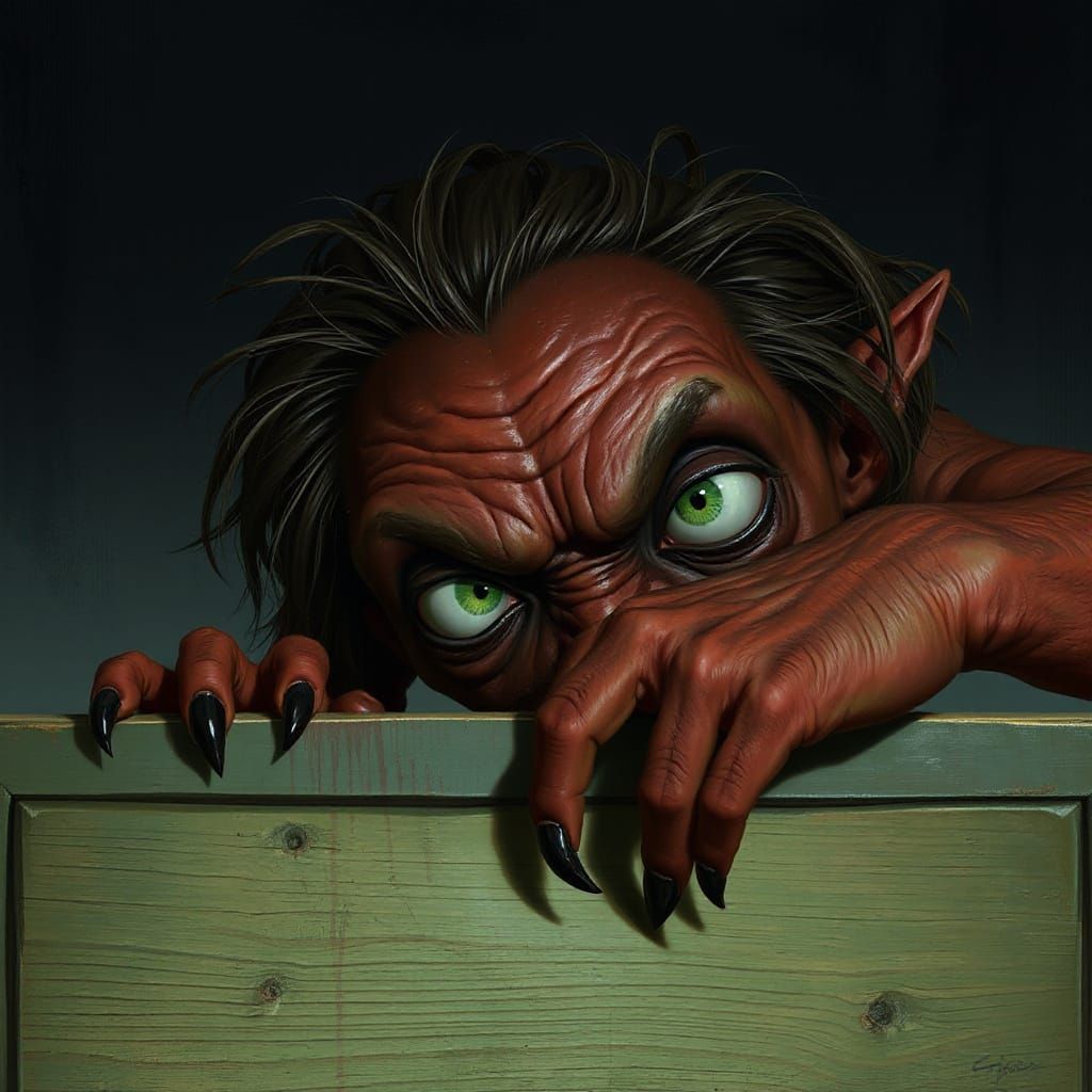 Grotesque Creature with Green Eyes in Horror Digit... - AI Art