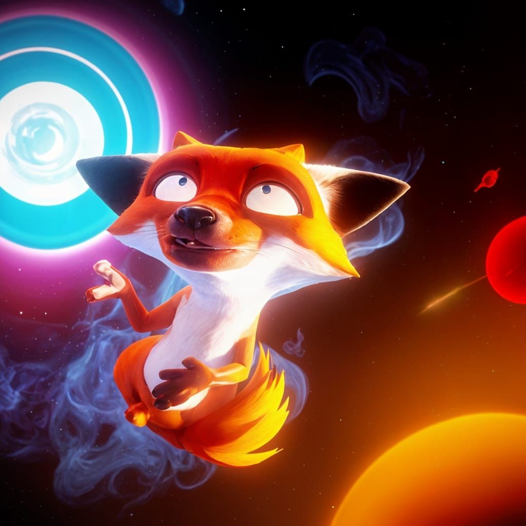 Elemental Fox in space (upscaled version)