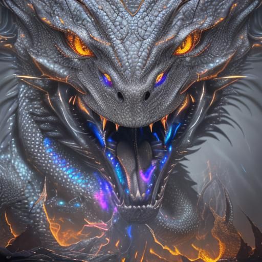 ai generated optical illusion. Iridescent Chrome. Dragon Mouth. Golden ...