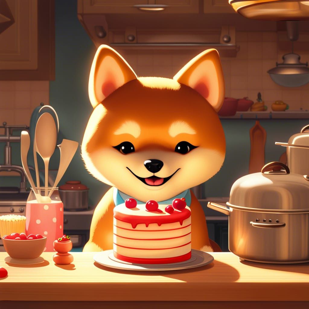 shiba inu baking a cake - AI Generated Artwork - NightCafe Creator