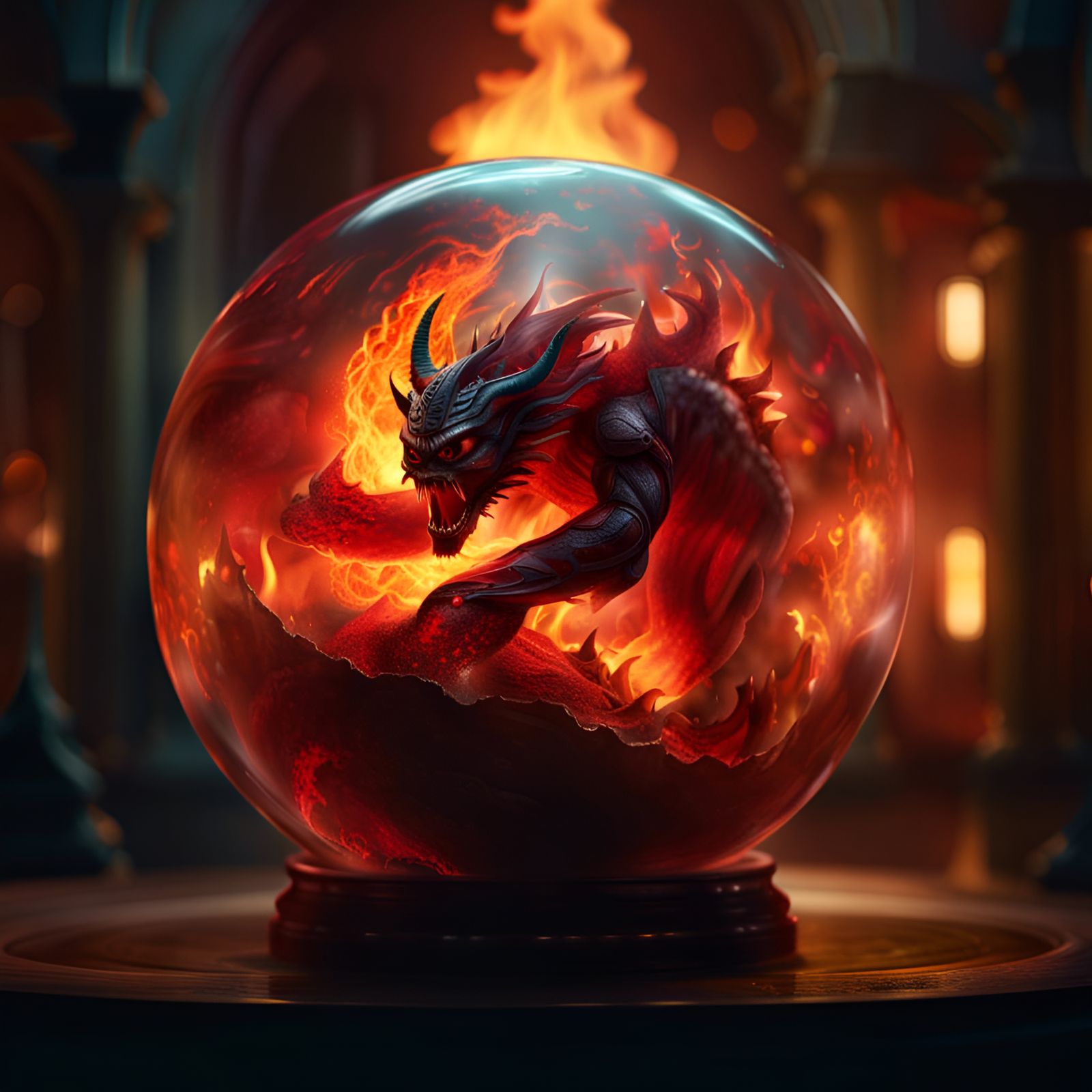 A glass sphere with a fire demon trapped - AI Generated Artwork ...