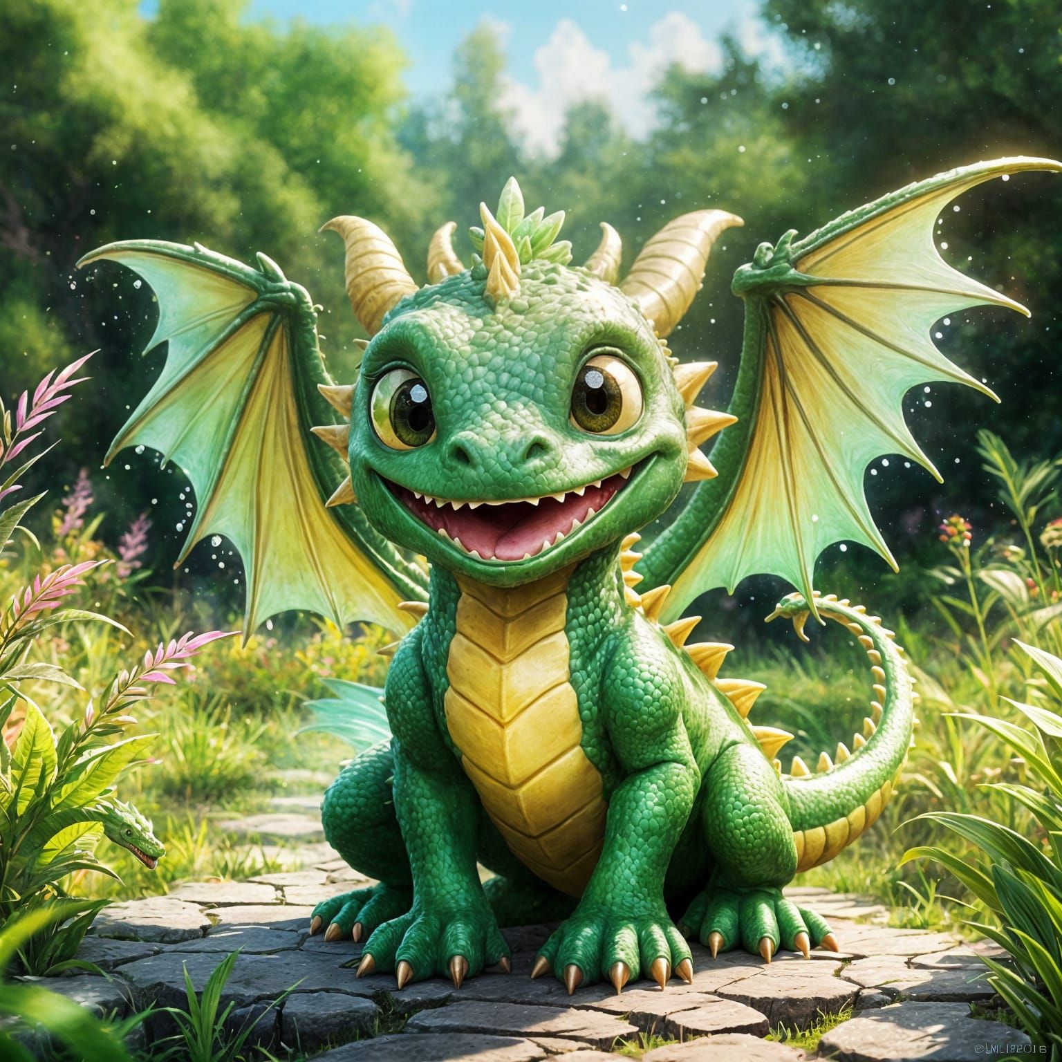 cute baby loud lime dragons, cute, nice smile, dra... - AI Art