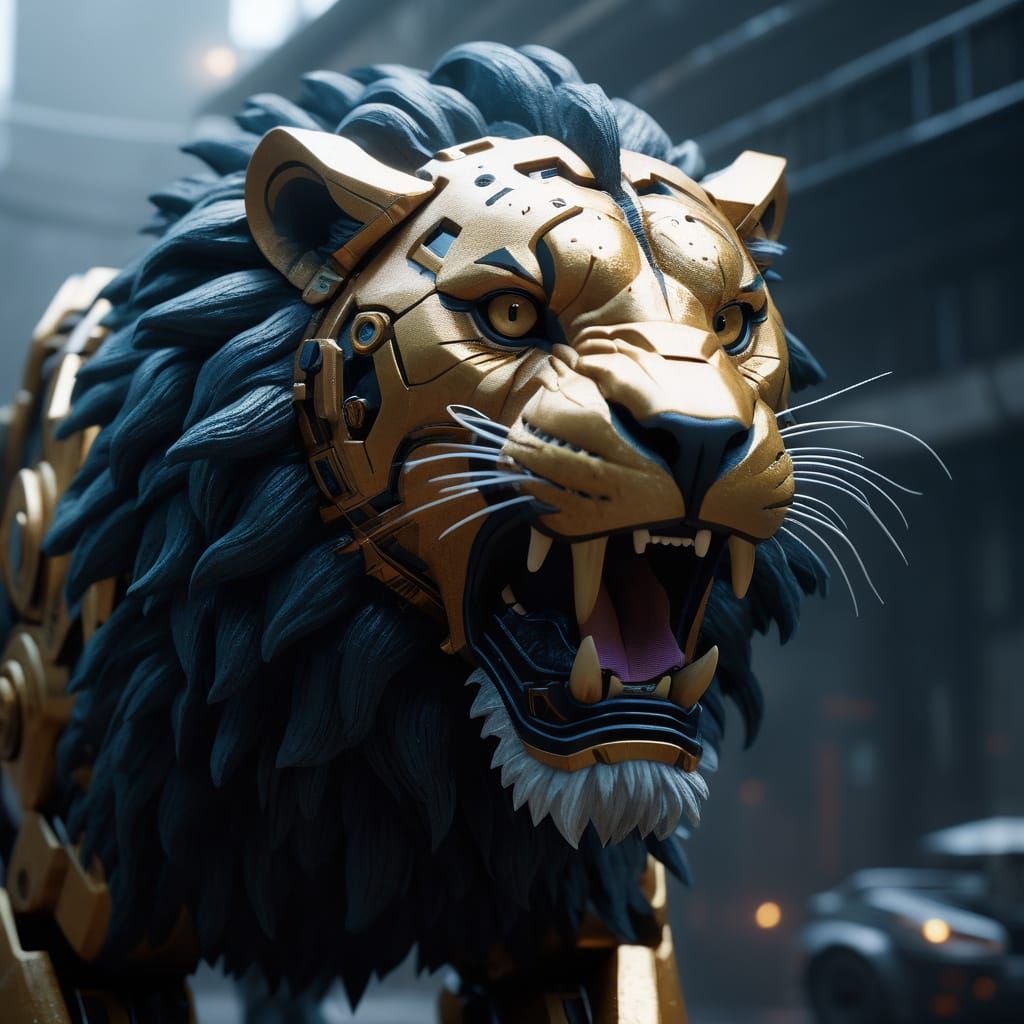 Cyberpunk Lion Concept Art: Vicious Feline Glares ... - AI Art