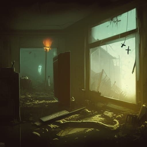 Creepy post-apocalyptic motel, sinister by Greg Rutkowski - AI ...