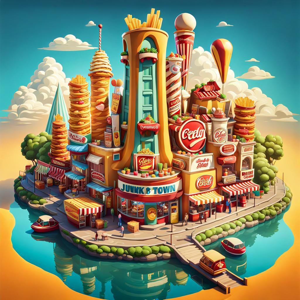 Junk Food Town - AI Generated Artwork - NightCafe Creator