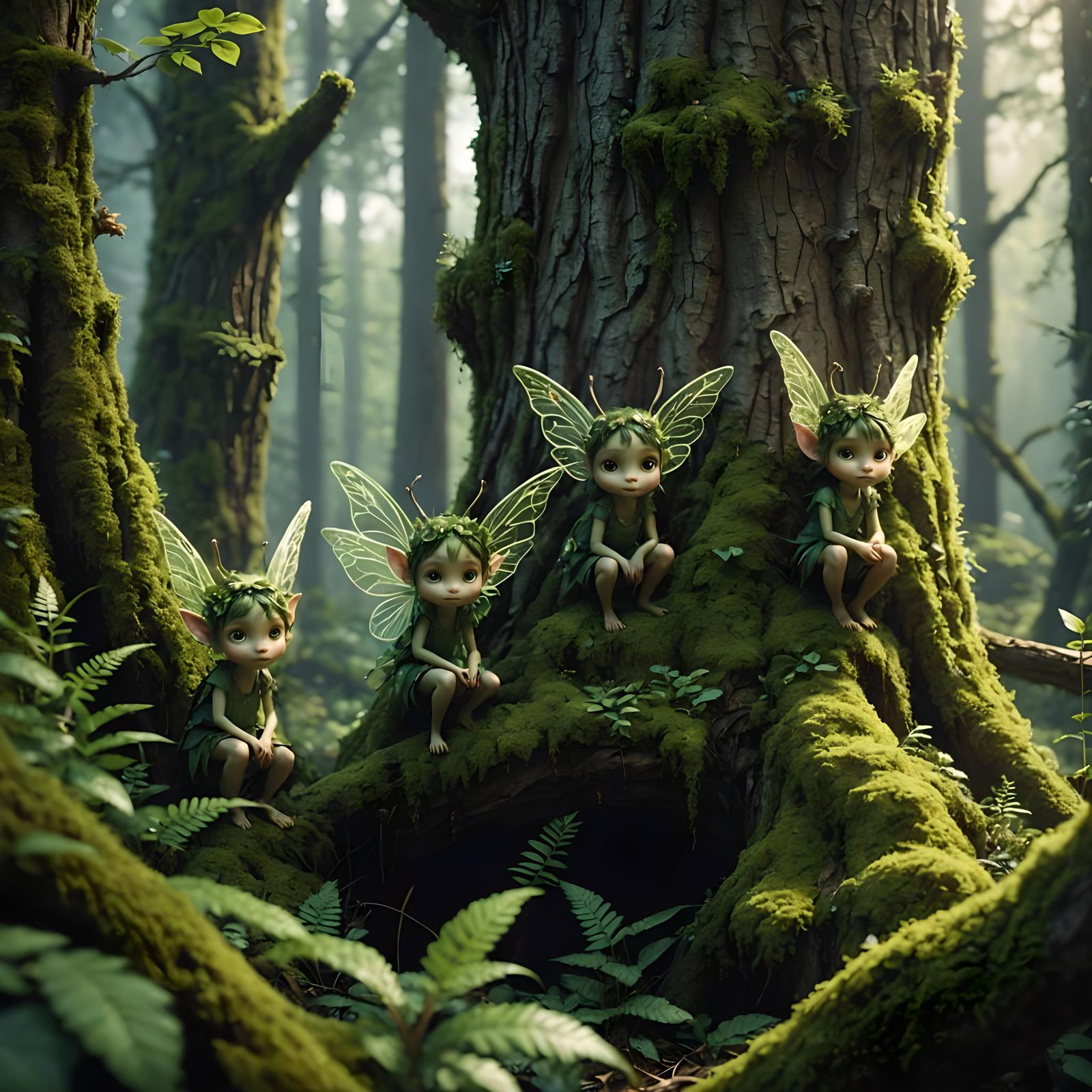Cute little forest pixies hiding in the trees - AI Generated Artwork - NightCafe Creator