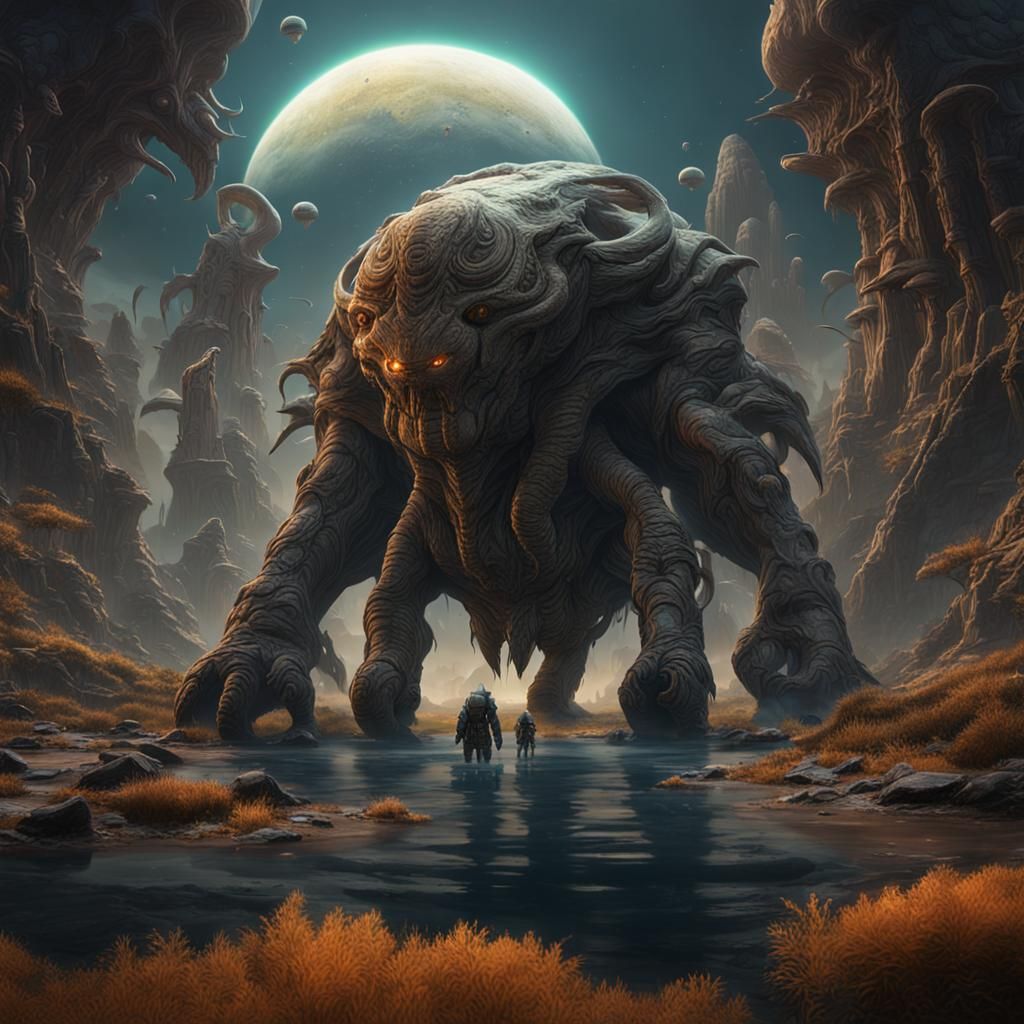 Giant creatures roaming in the surface of saturn - AI Generated Artwork ...