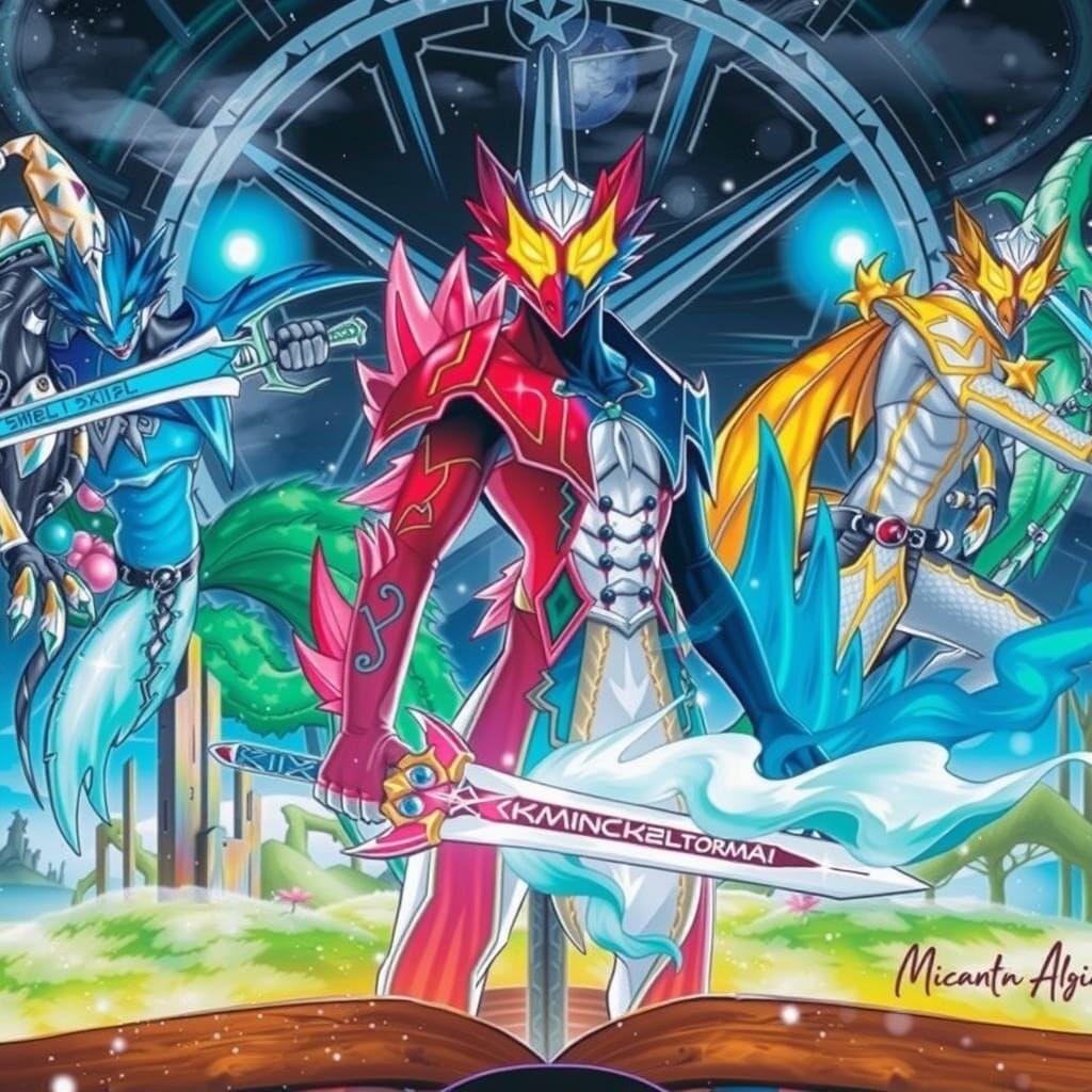 A cosmic-astral fox-dragon hybrid warrior symbolizing the four seasons ...