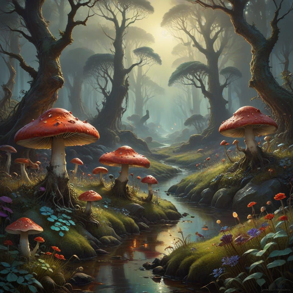 Surrealist Landscape in Vibrant Oil Painting Style - AI Art