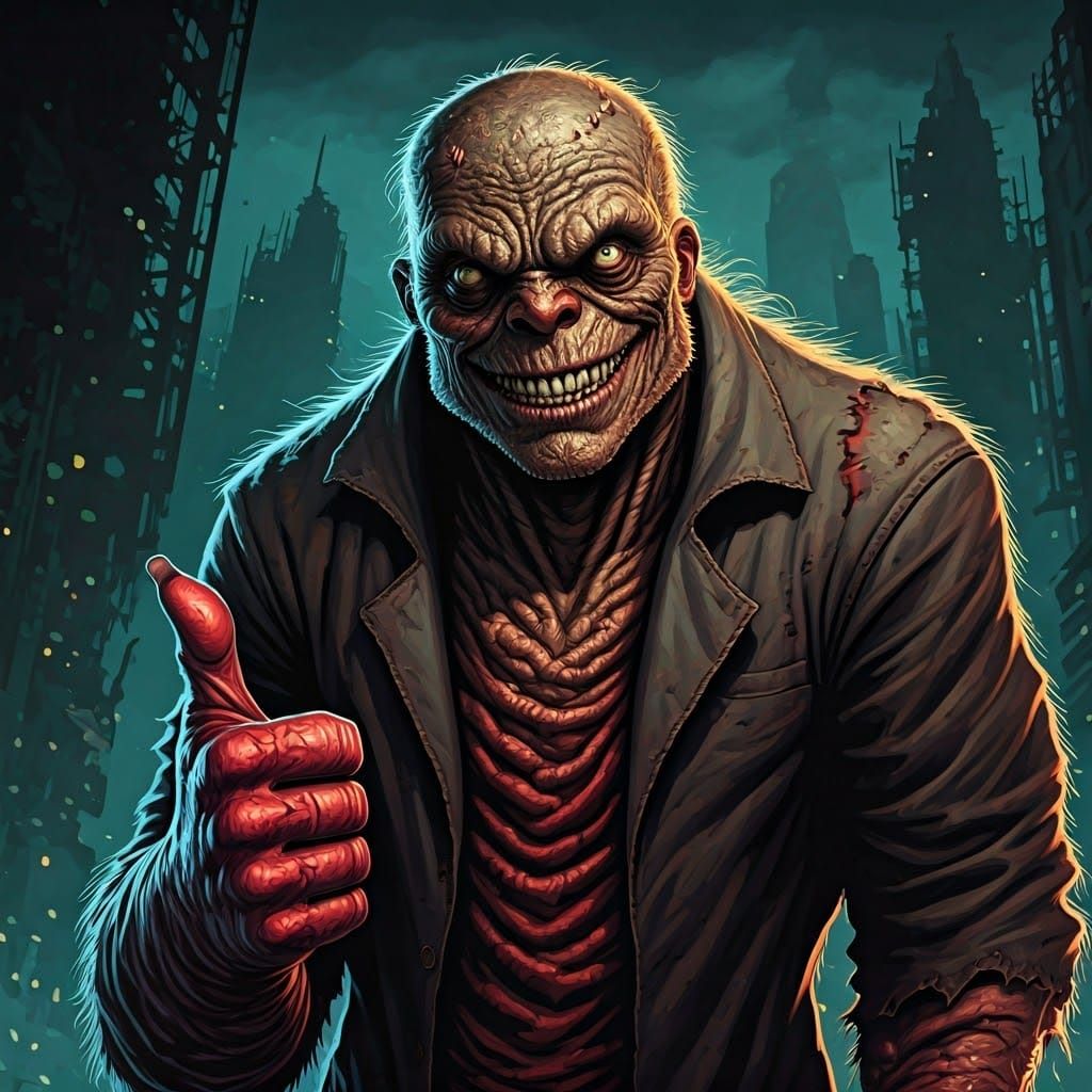 Twisted Monster Gives Thumbs Up in Dark Fantasy Co... - AI Art