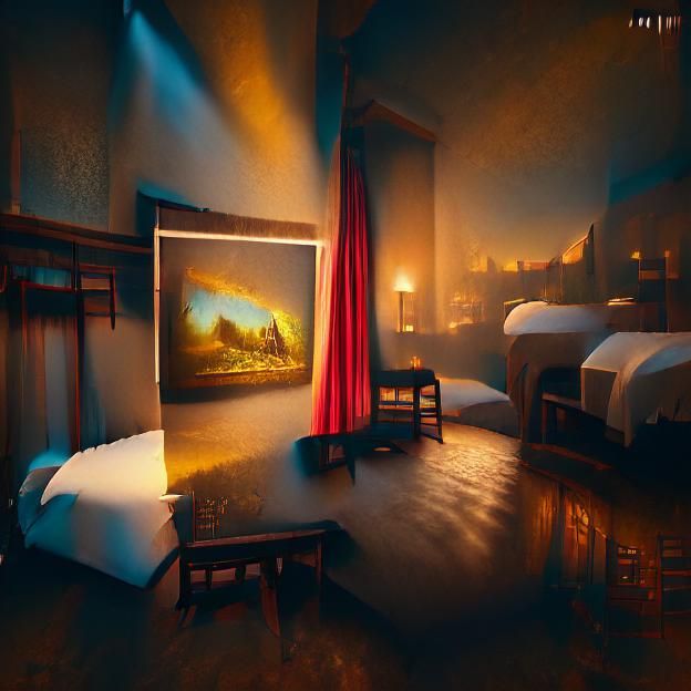 Lonely dim hotel room beautifully lit Albert Bierstadt (8) [8K 3D 8k ...