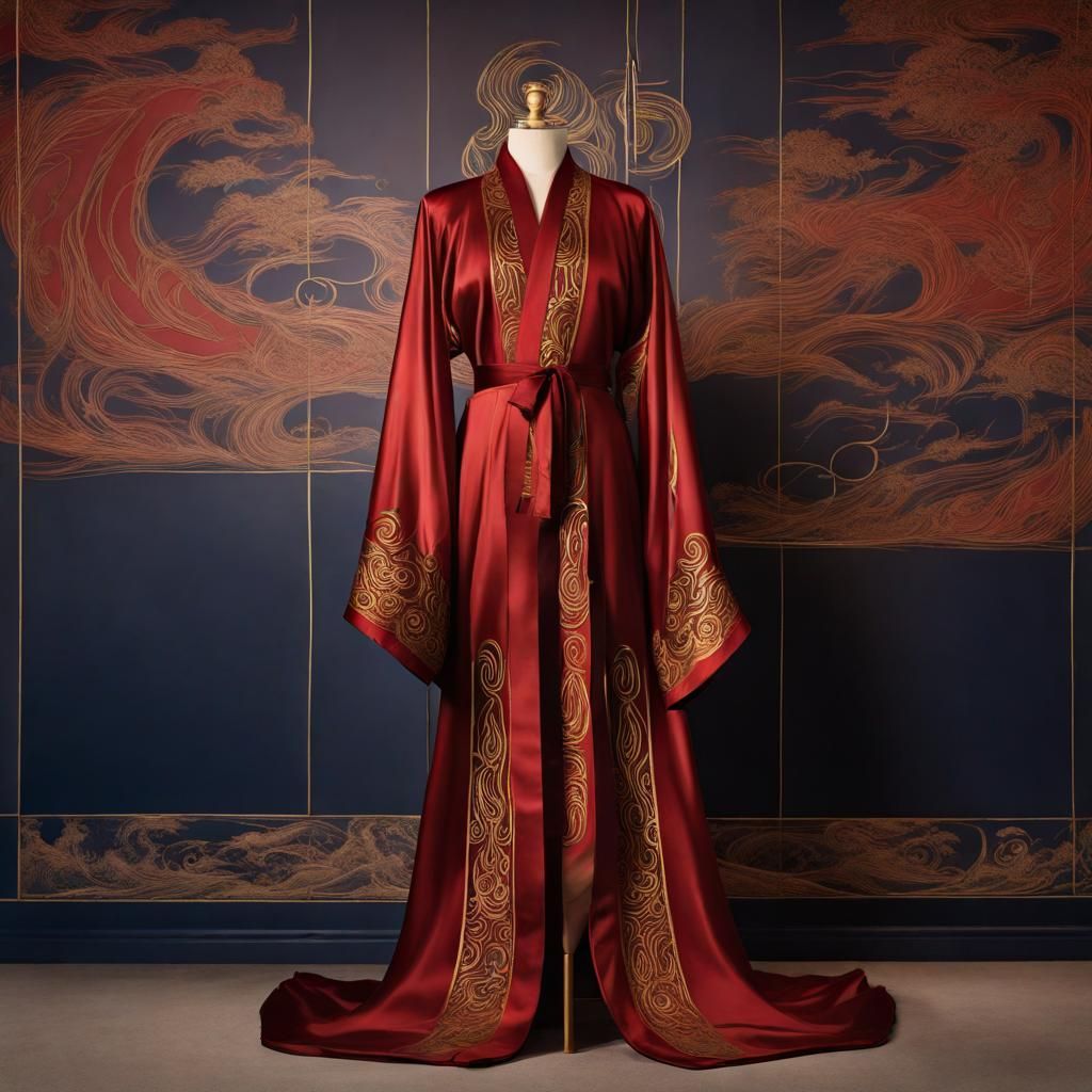 Outer Robe: A long, flowing robe made of deep red silk, reminiscent of ...