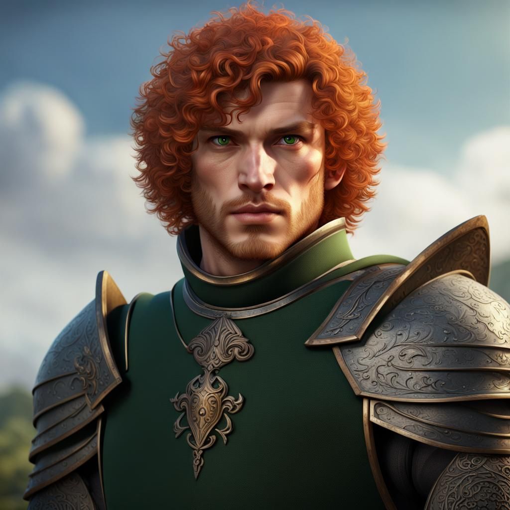 Ginger-Haired Knight: Detailed Fantasy Concept Art - AI Art