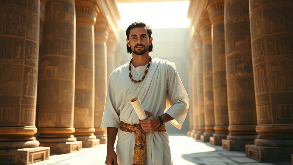 Ancient Egyptian Genius Imhotep in Temple Courtyar... - AI Art