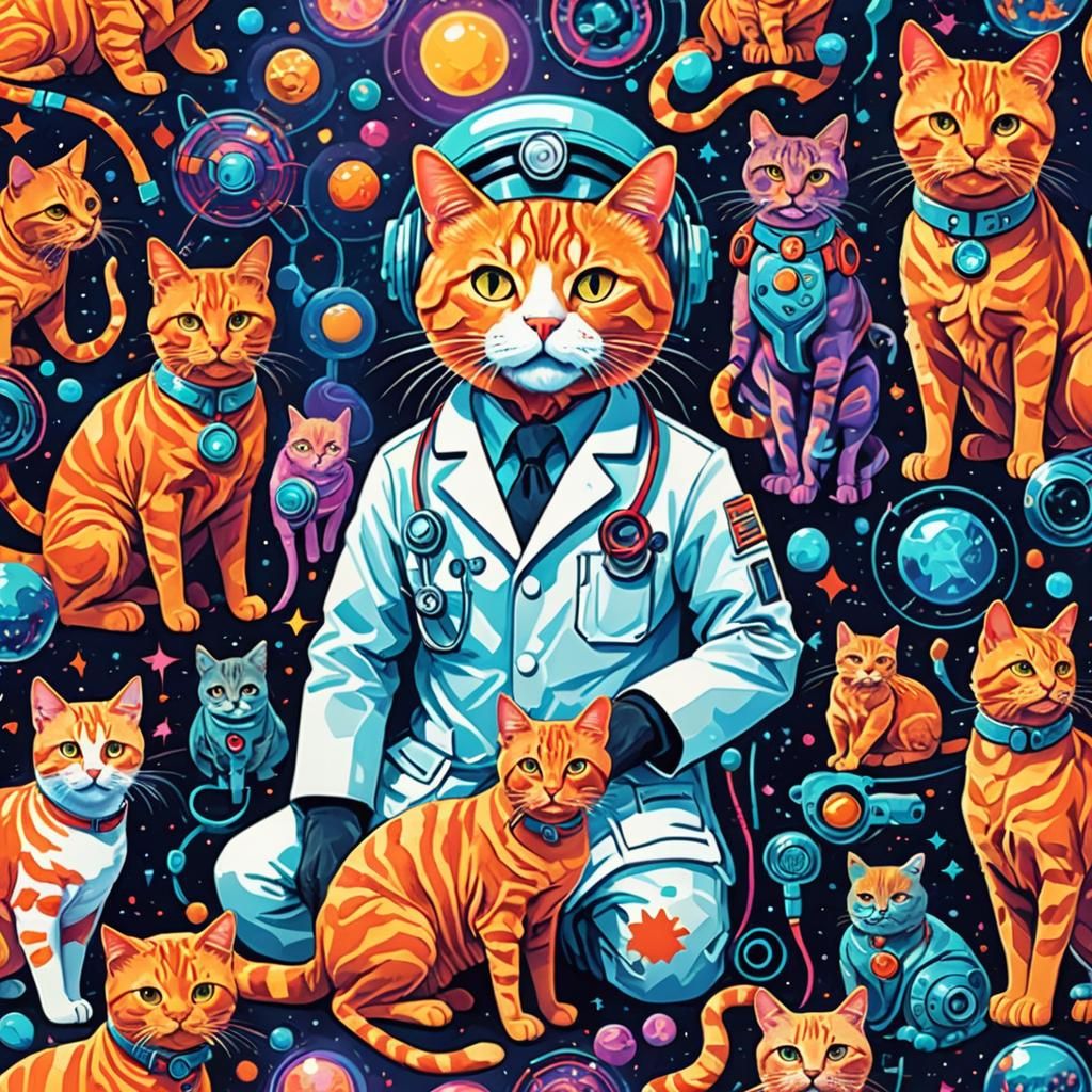 veterinary doctor, cats, dogs, psychedelic futuristic sci-fi - AI ...