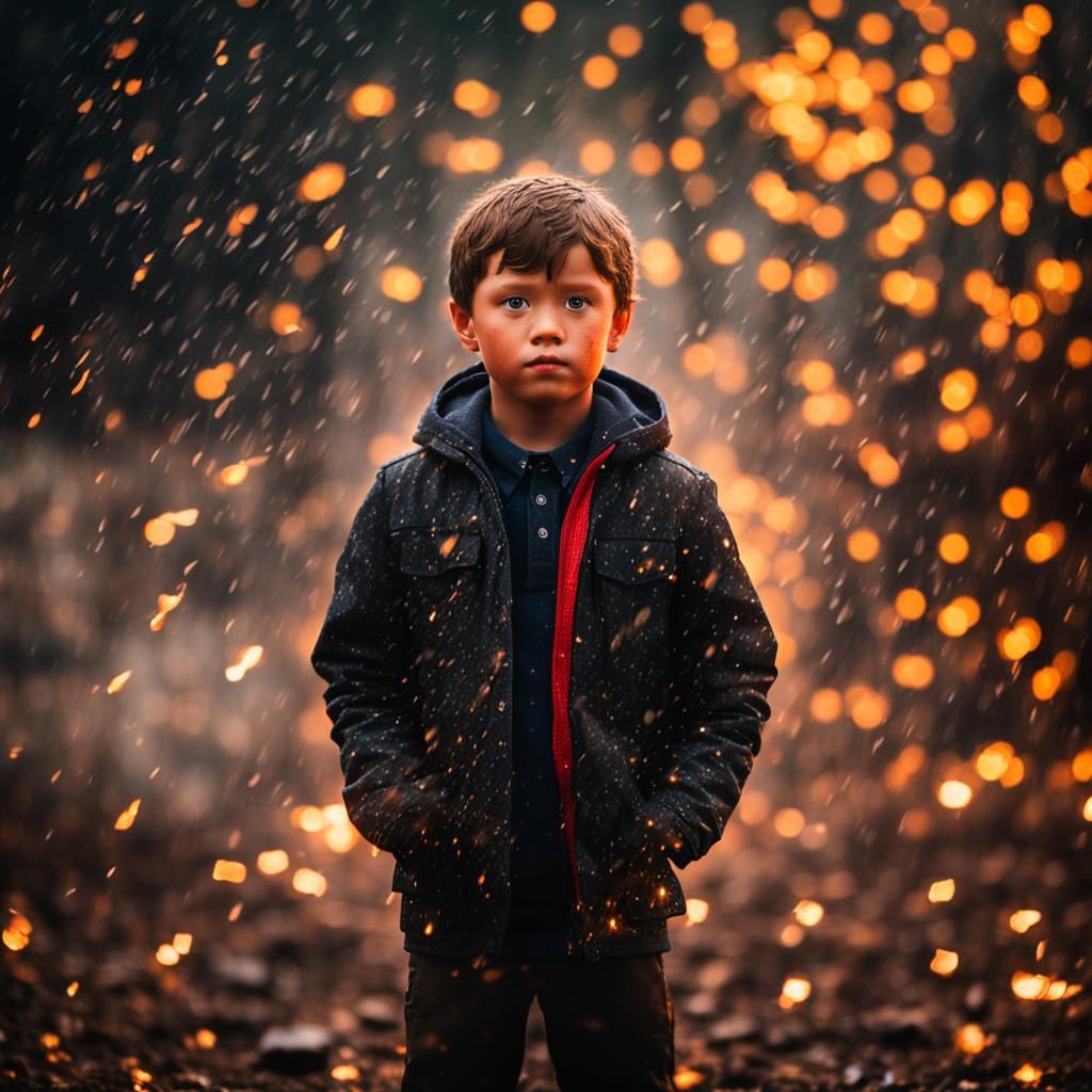 A boy with fire raining behind him - AI Generated Artwork - NightCafe ...