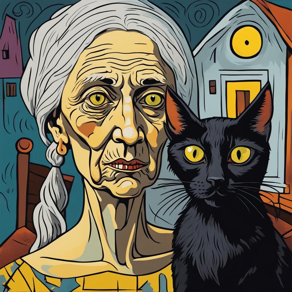 Portrait ~ Old Lady with Her Black Cat - AI Generated Artwork ...
