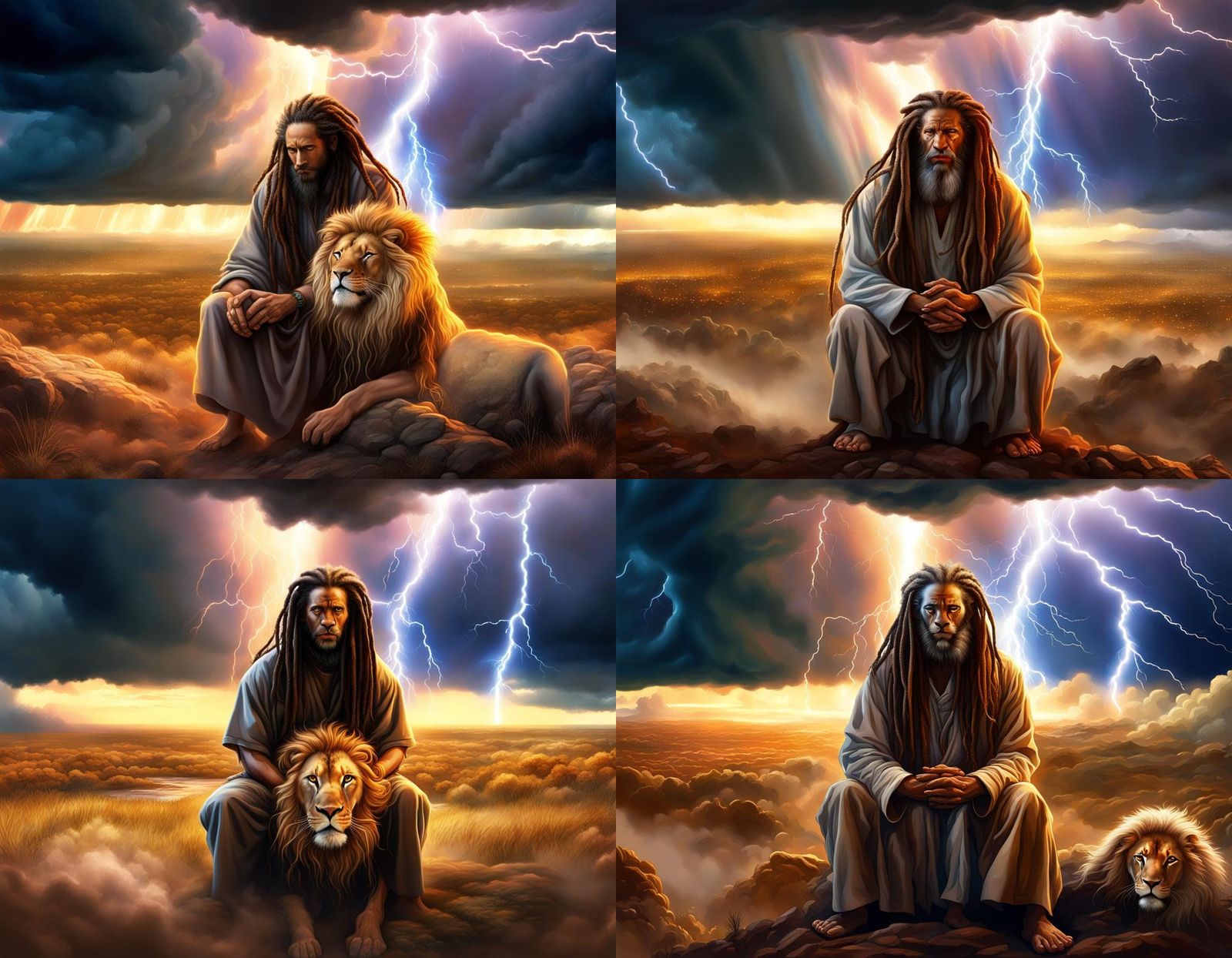 Israeli Moses and Elijah , medium dark tan , light bright brown eyes , mix lion and man face ...