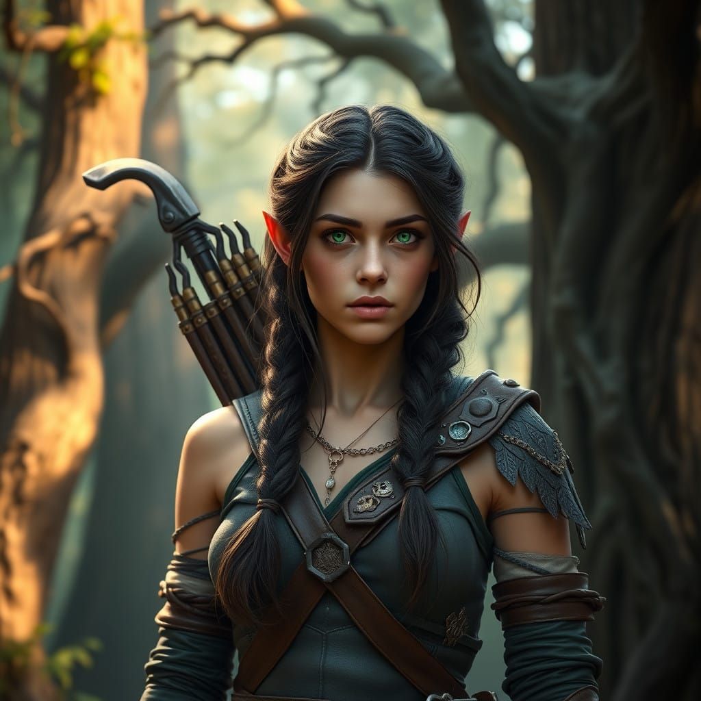 Lyra Windstrider - Half-Elf Wind Archer in Mystic Forest
