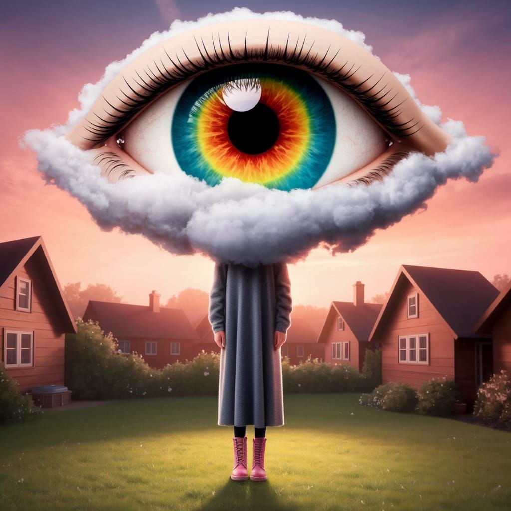 Dreamlike Eye Surrounded by Rainbow and Clouds in ... - AI Art