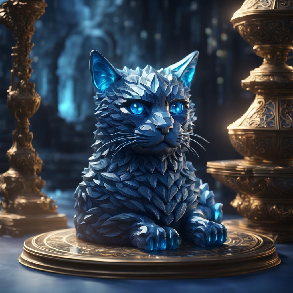 Blue crystal cat sculpture - AI Generated Artwork - NightCafe Creator