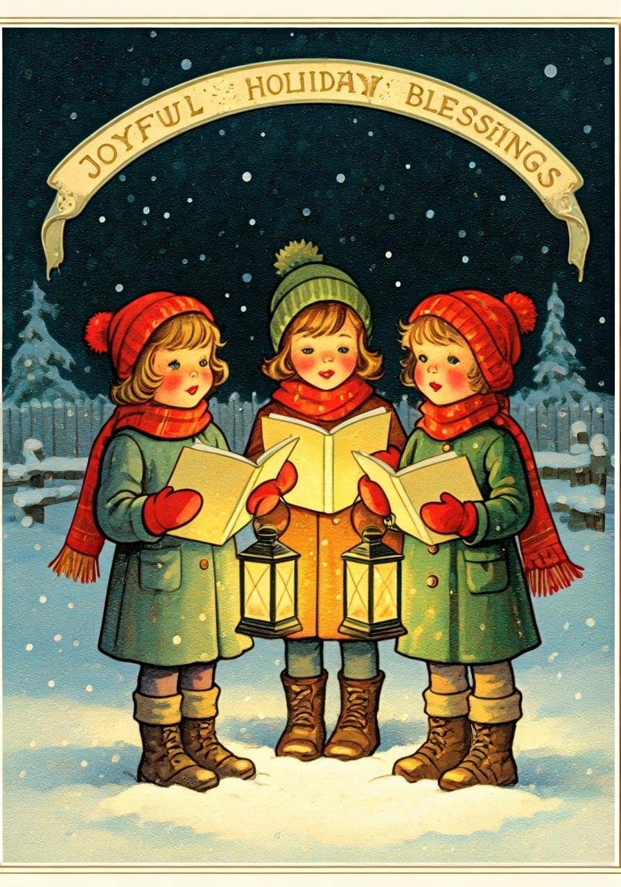 Old Cards from the past - Children's Whimsical Winter Carol ...