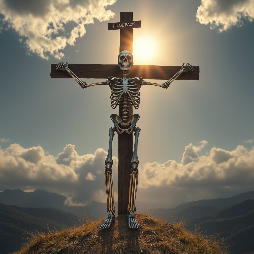 Cyberpunk Terminator Skeleton Crucifixion - AI Art