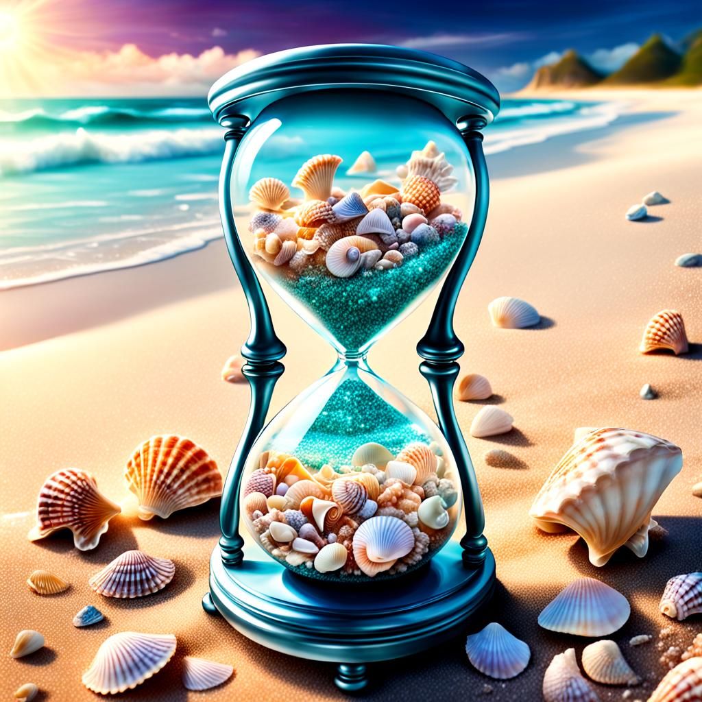 intricately detailed beautiful hourglass filled with tiny seashells ...