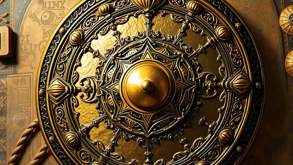 Ancient Gold Shield in Byzantine Style with Persia... - AI Art