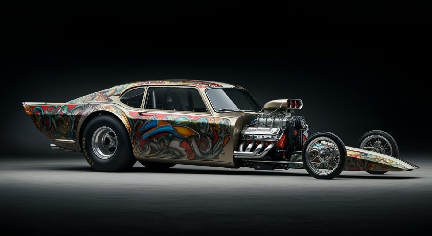 Retro-Futuristic Dragster Concept in Classic Briti... - AI Art