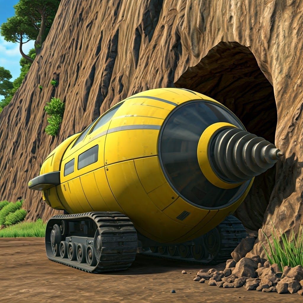 Sleek Yellow Drilling Vehicle in Action, Undergrou... - AI Art