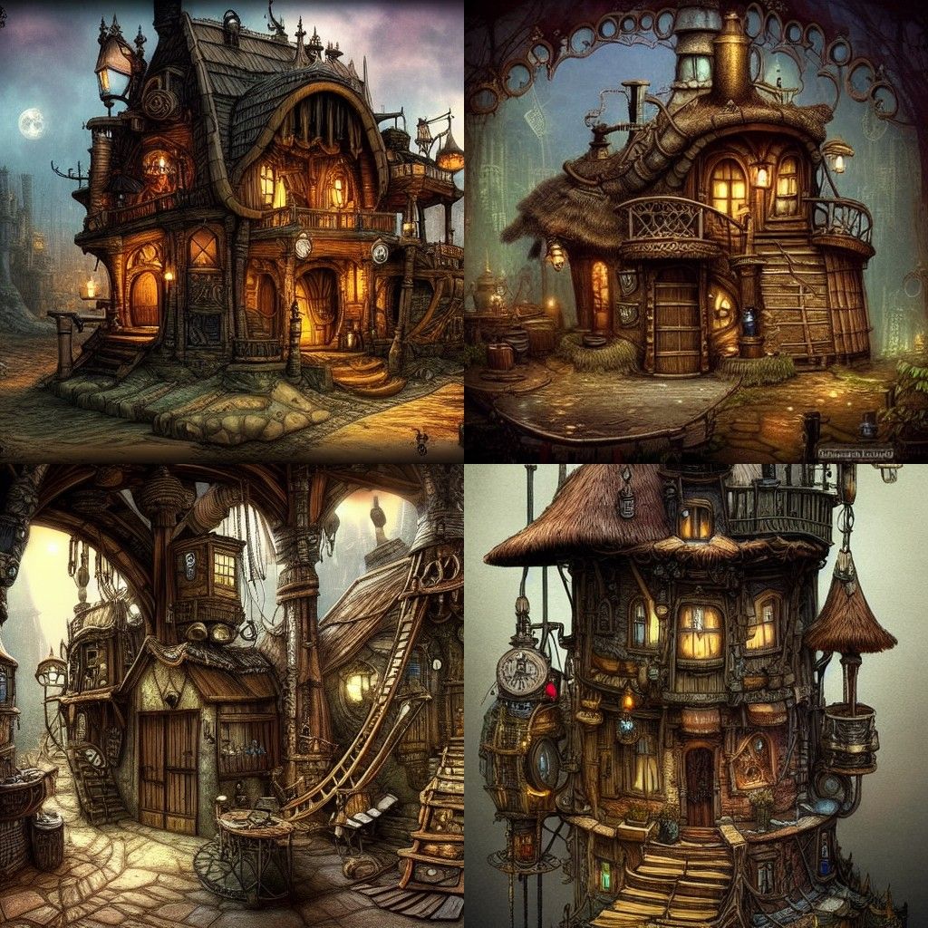 Bandits hideout fantasy steampunk whimsical detailed intricate ...