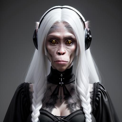 a close up of a person with headphones on, (humanoid monkey fantasy ...