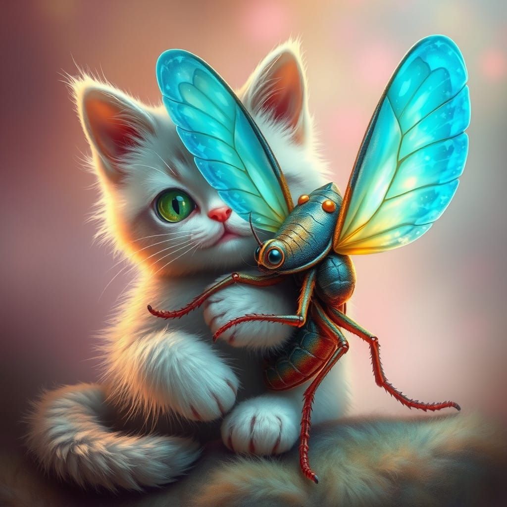 Cat hugging a roach - Feline Whimsy: Soft Furry Cat Hugs Sh...