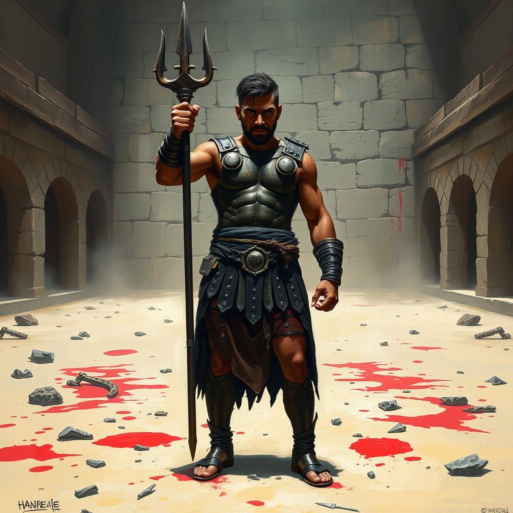 Gladiator in Ancient Arena with Vibrant Graffiti C... - AI Art