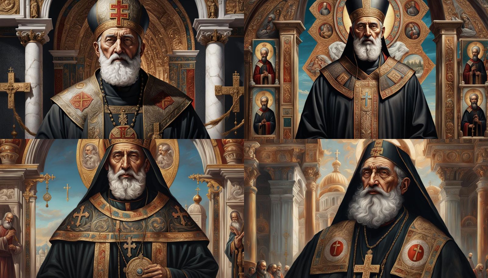 St. Nicholas of Myra in ornate black monastic orthodox Bishop's robes ...