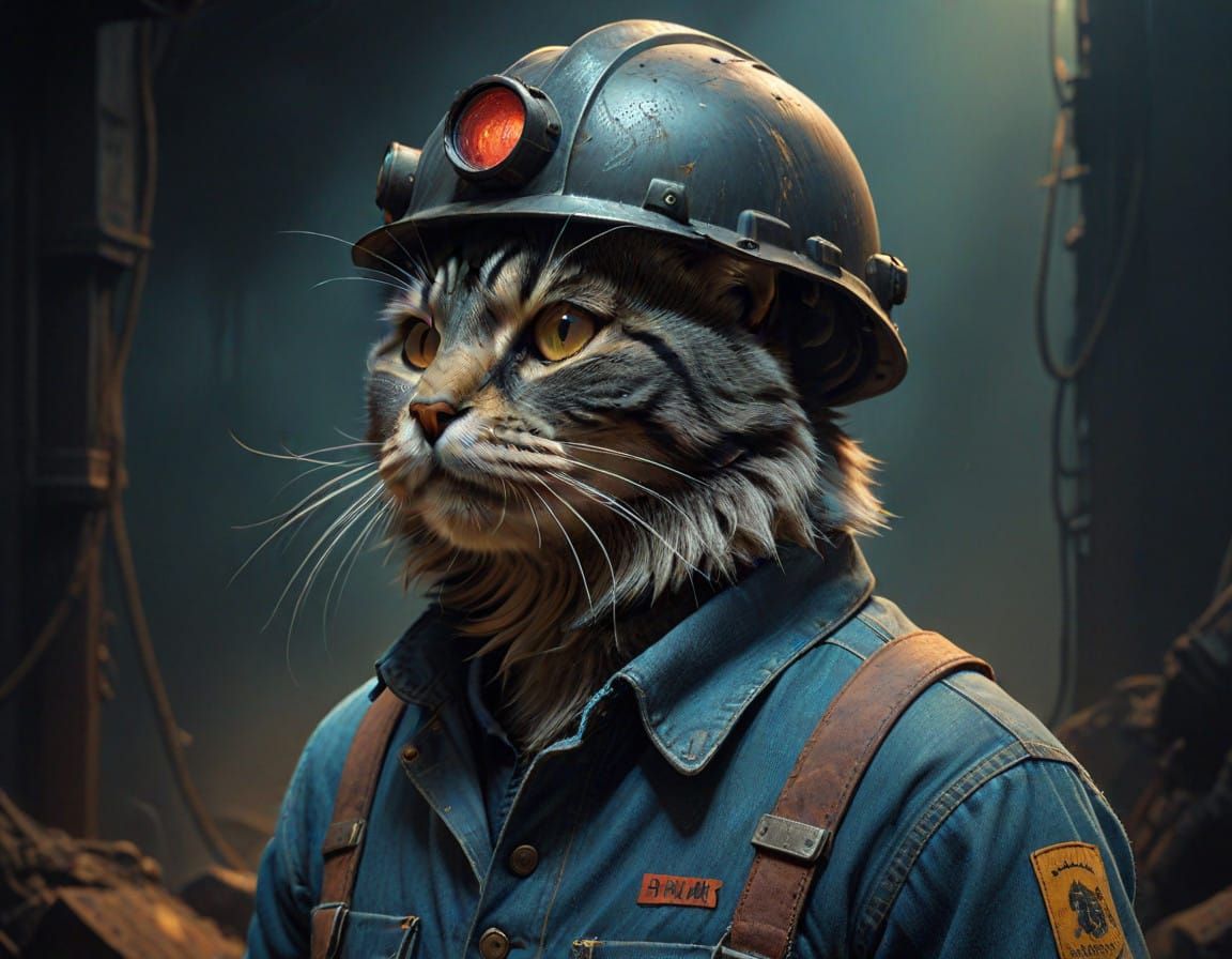 Coal Miner Cat - Regal Coal Miner Cat in Industrial Gear